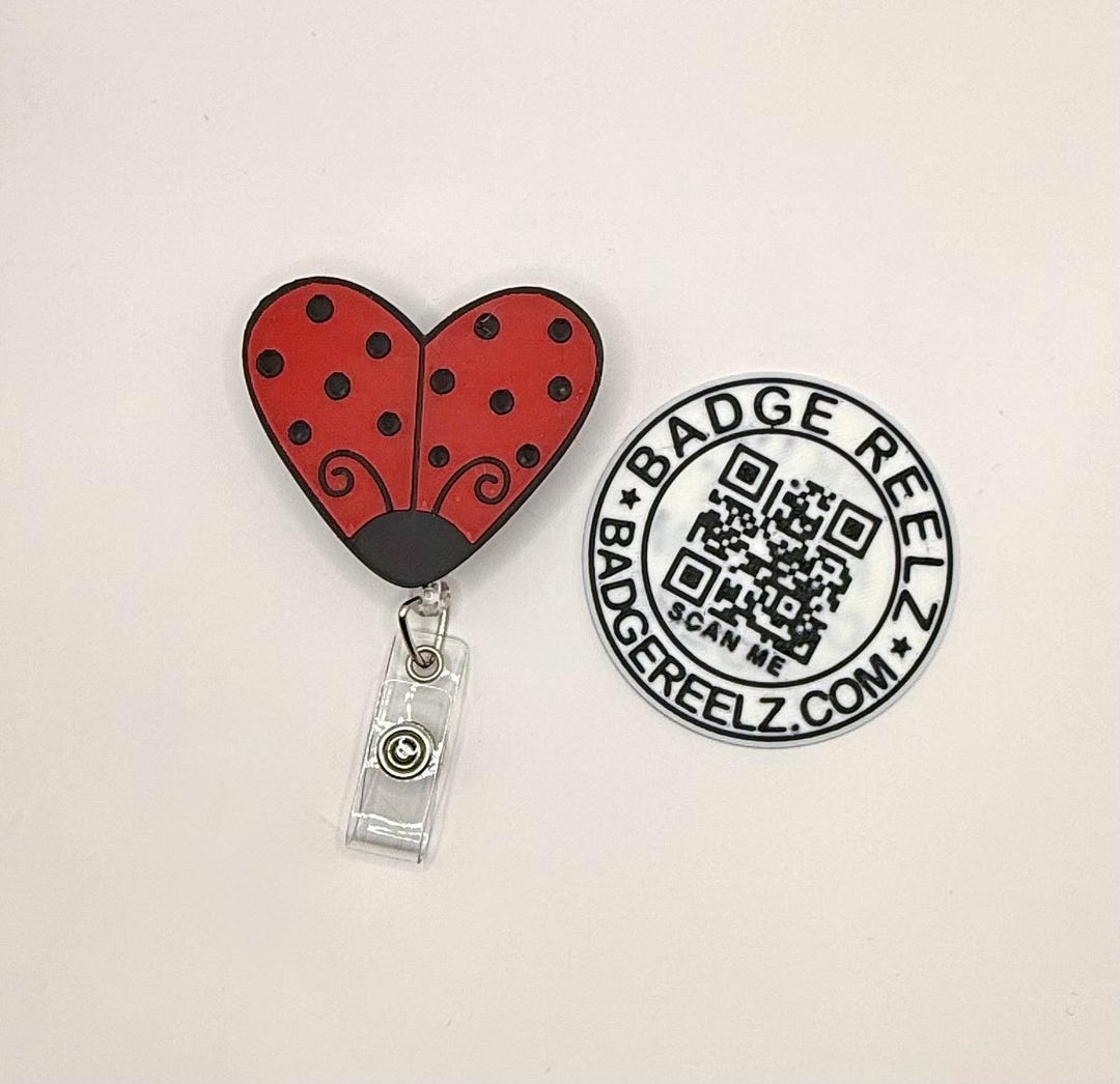 Love Bug Heart Shaped Ladybug Interchangeable Badge Reel ID Holder Name ...