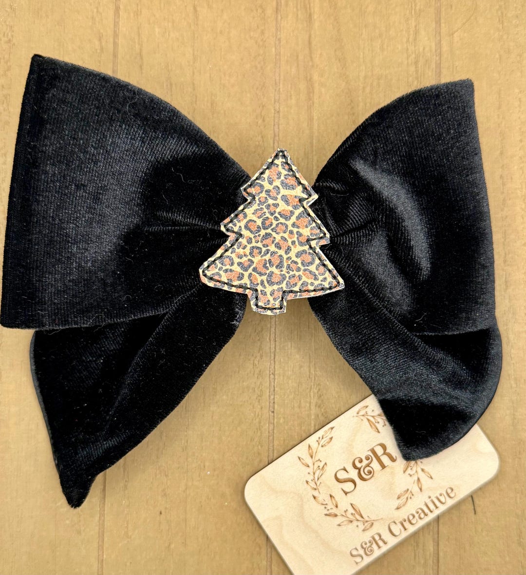 Leopard Print Tree Black Velvet Hair Bow - Etsy