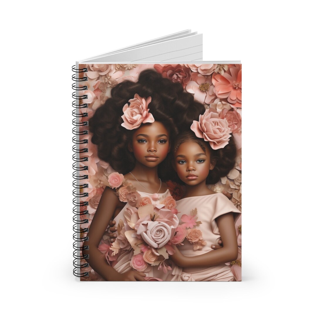 Pink Flower Girls Notebook, African American Art, Spiral Notebook ...