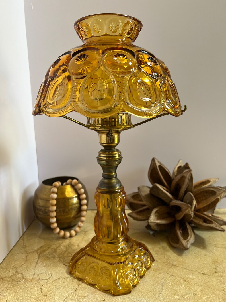 Vintage LE Smith Amber Moon & Star Lamp: Converted Electric Oil Lamp - Etsy