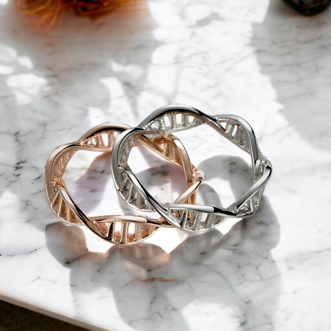 Women's Simple Silver Rose Gold Gene DNA Ring, Minimalist Anxiety Ring ...
