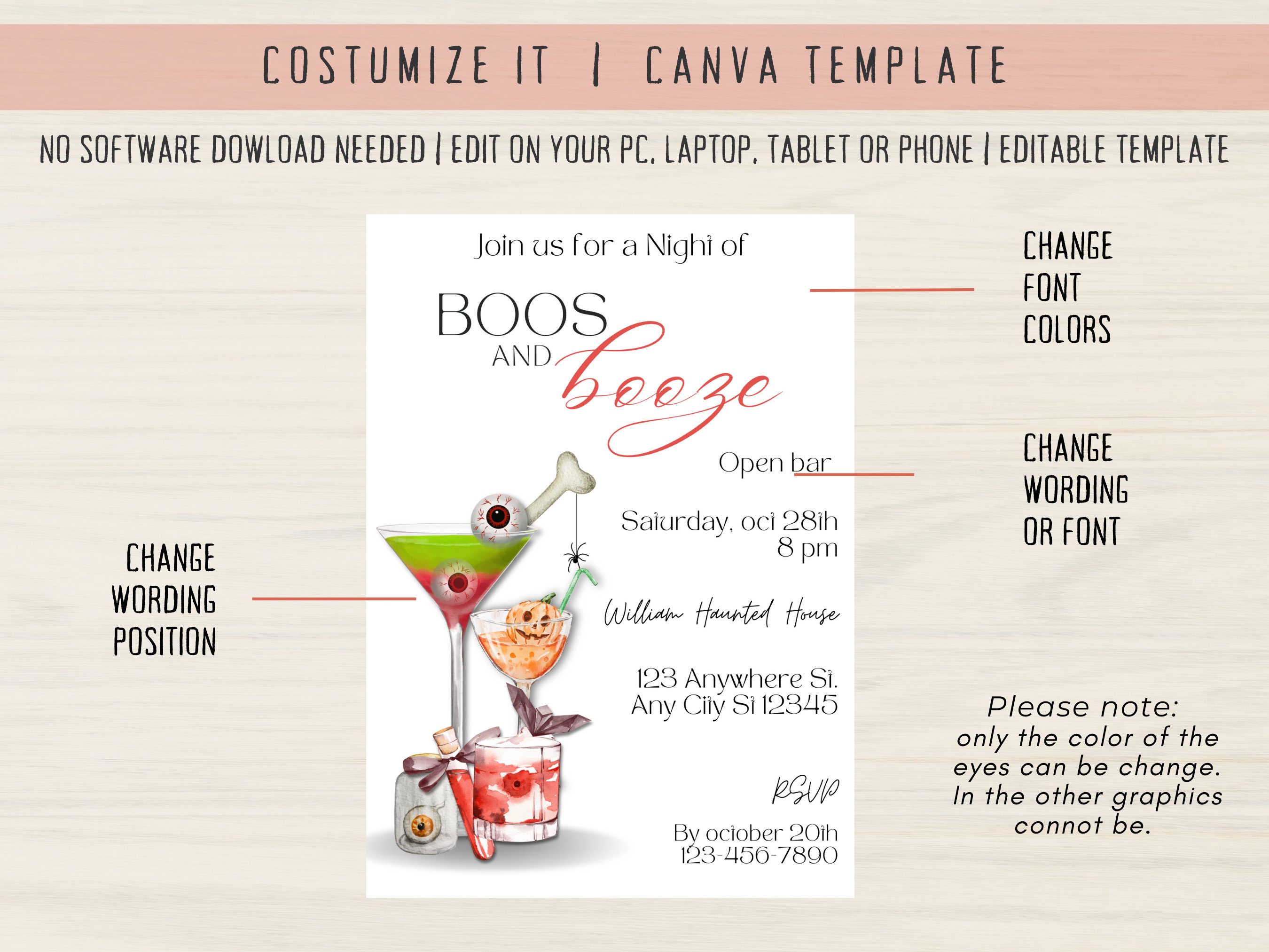 Editable Boos and Booze Halloween Party Invitation, Boos and Brews ...