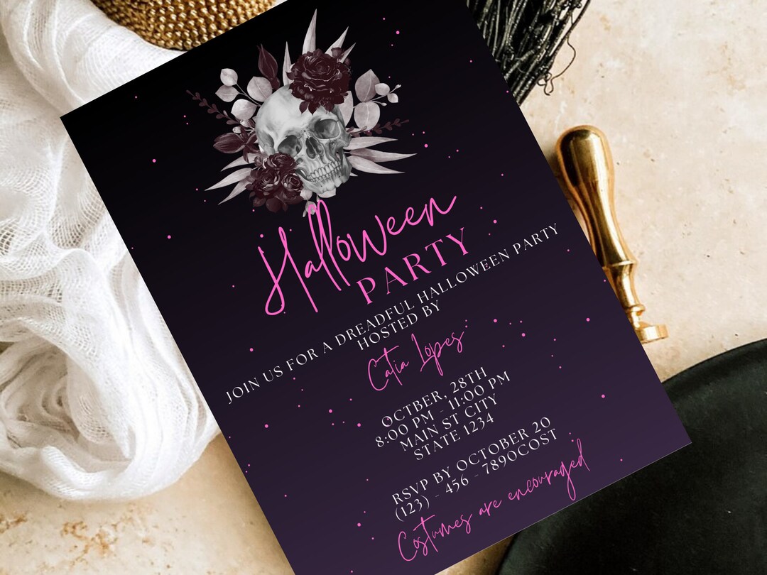 Dreadful Halloween Party Invitation for Adults and Teen, Editable ...