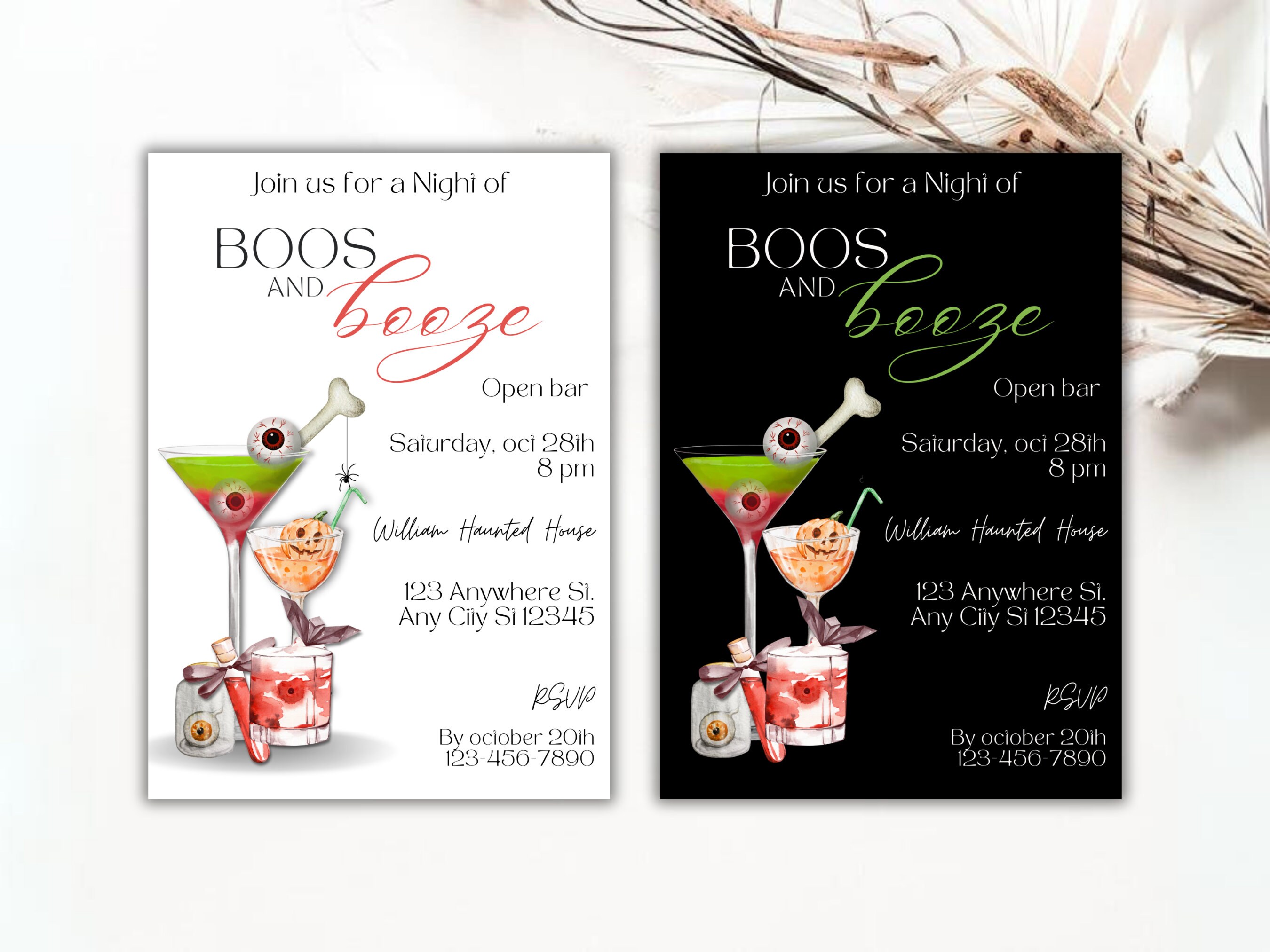 Editable Boos and Booze Halloween Party Invitation, Boos and Brews ...