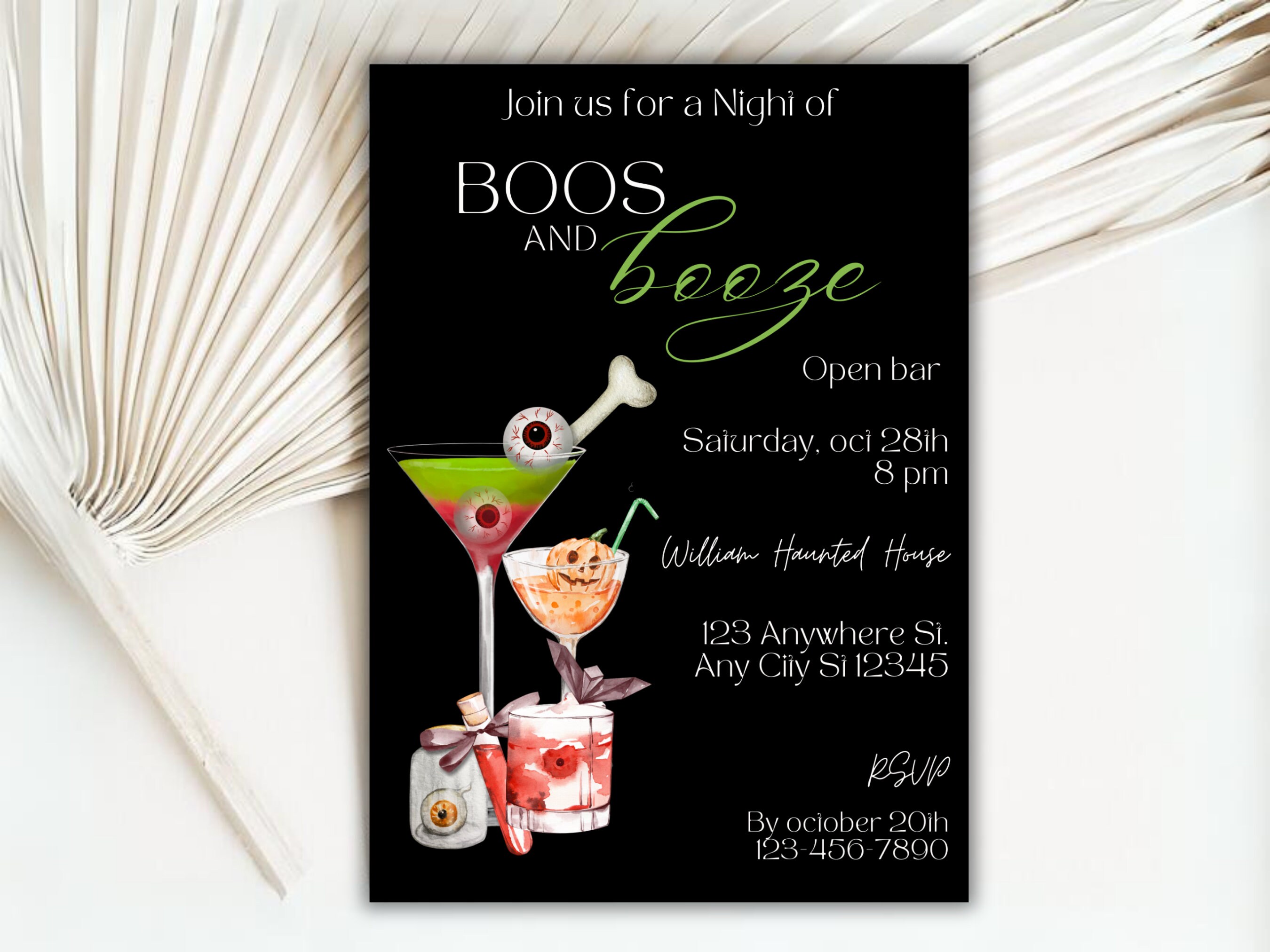 Editable Boos and Booze Halloween Party Invitation, Boos and Brews ...