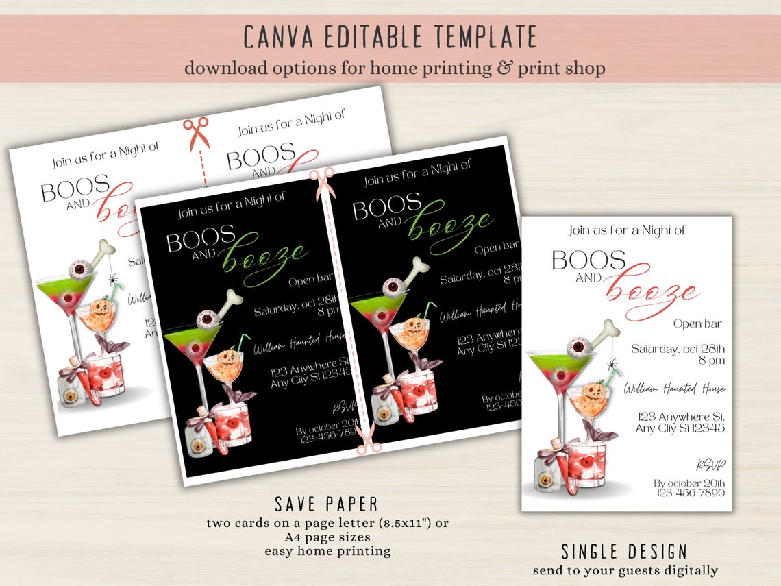 Editable Boos and Booze Halloween Party Invitation, Boos and Brews ...