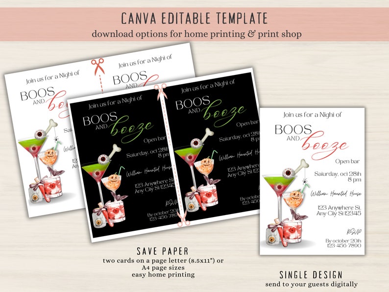 Editable Boos and Booze Halloween Party Invitation, Boos and Brews ...