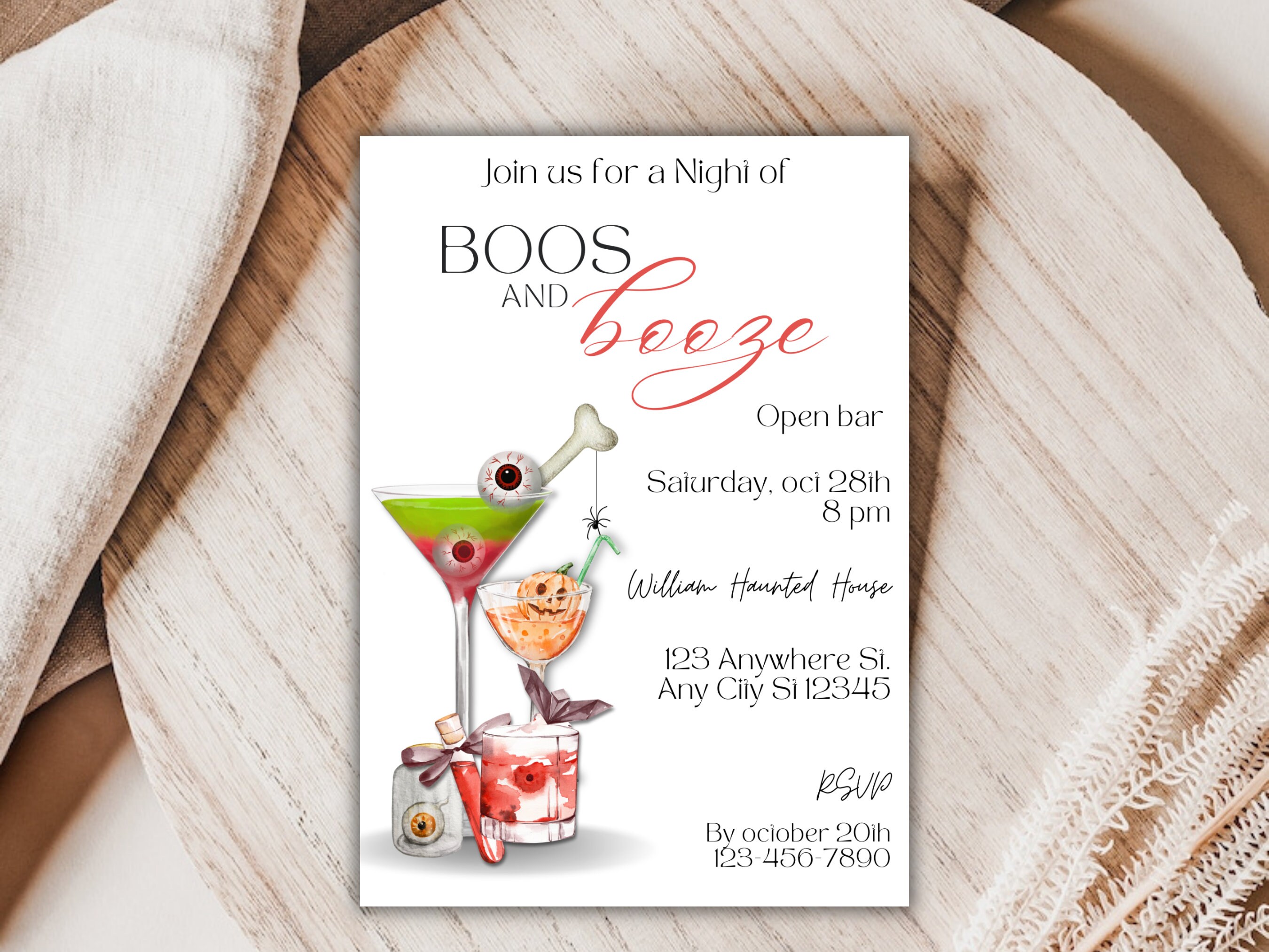 Editable Boos and Booze Halloween Party Invitation, Boos and Brews ...