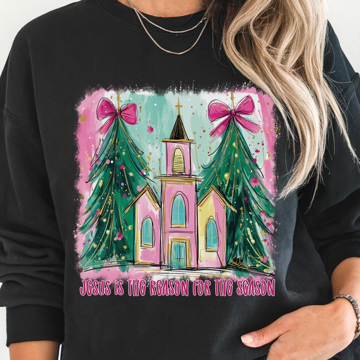 Christian Christmas PNG: Pink Church, Preppy Coquette Style (digital ...