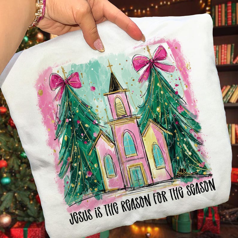 Christian Christmas PNG: Pink Church, Preppy Coquette Style (digital ...