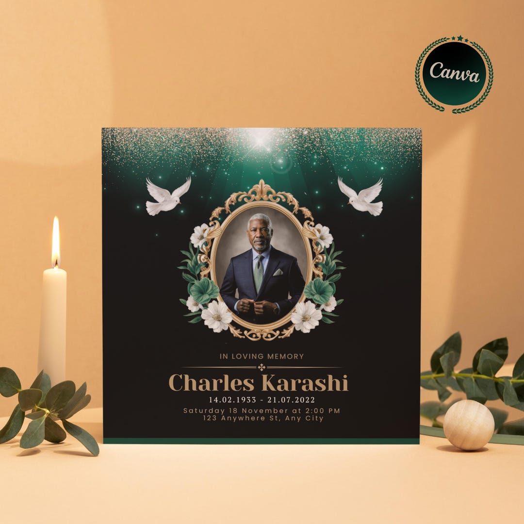 Editable Obituary Template: Funeral Program Card With Photo, Canva ...