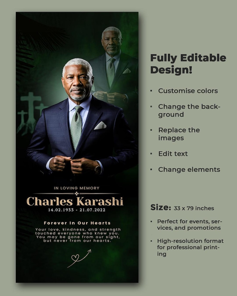 Editable Memorial Roll up Banner | Celebration of Life Funeral Tribute ...