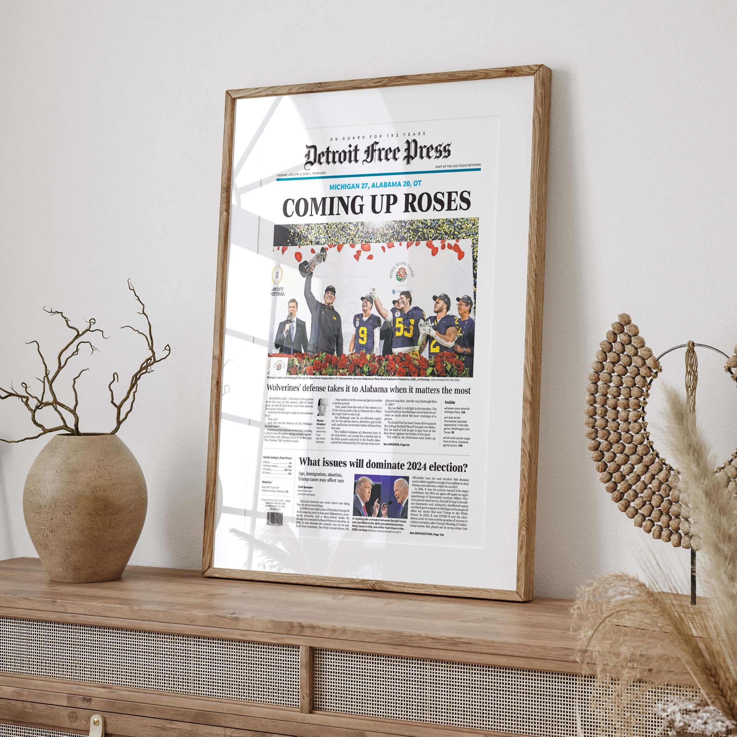 Michigan Coming up Roses Rose Bowl Champs Front Page Wall Art - Etsy