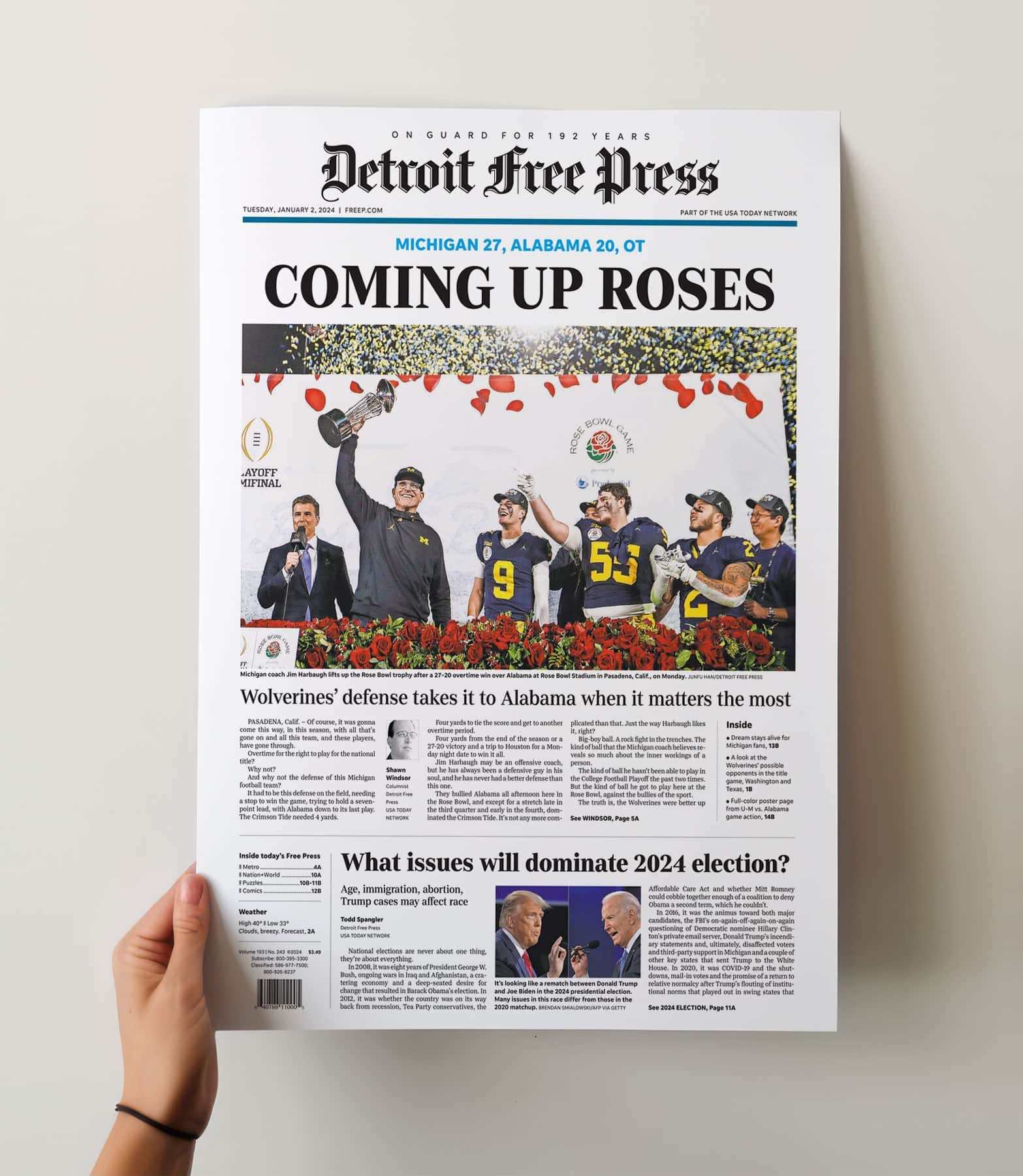 Michigan Coming up Roses Rose Bowl Champs Front Page Wall Art - Etsy