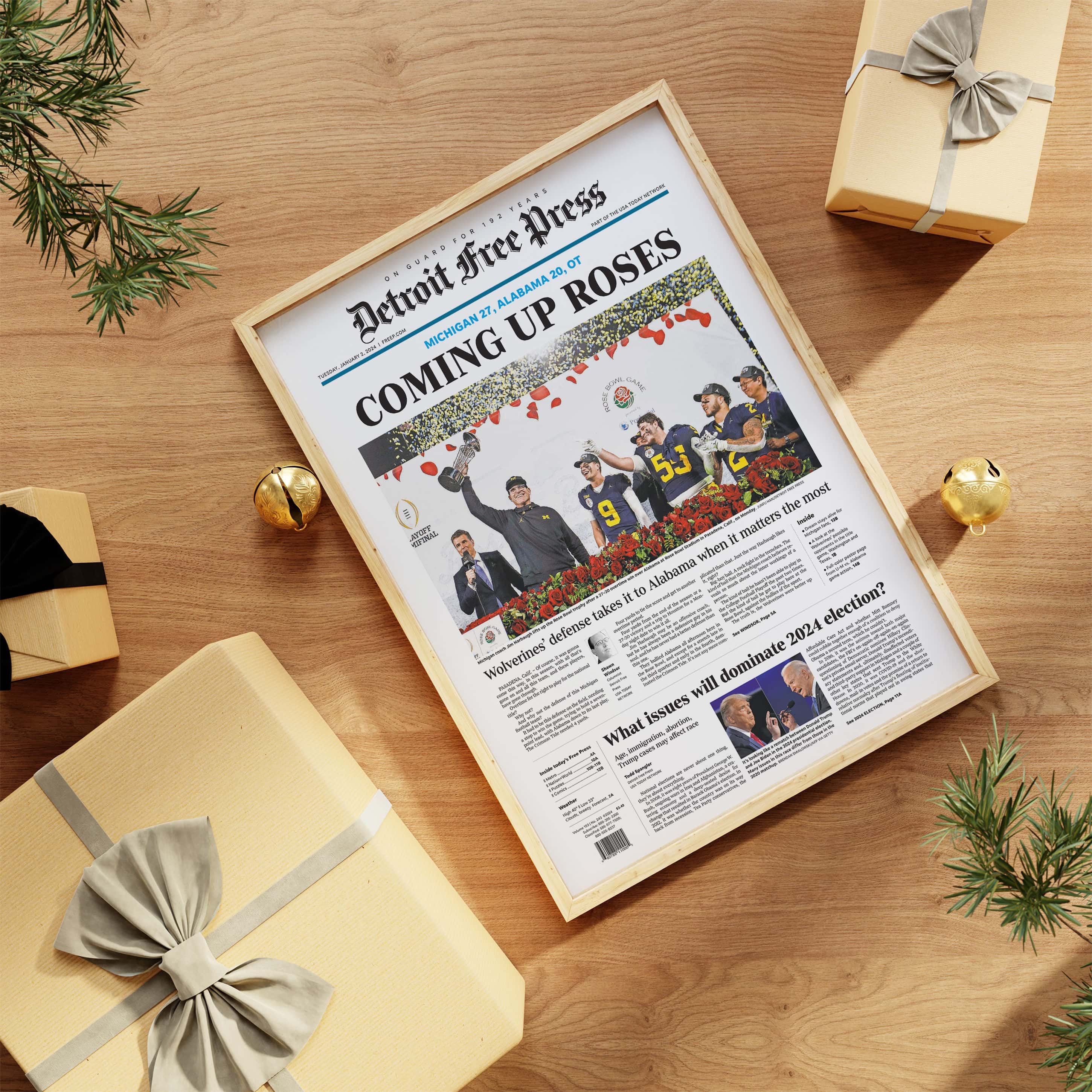 Michigan Coming up Roses Rose Bowl Champs Front Page Wall Art - Etsy