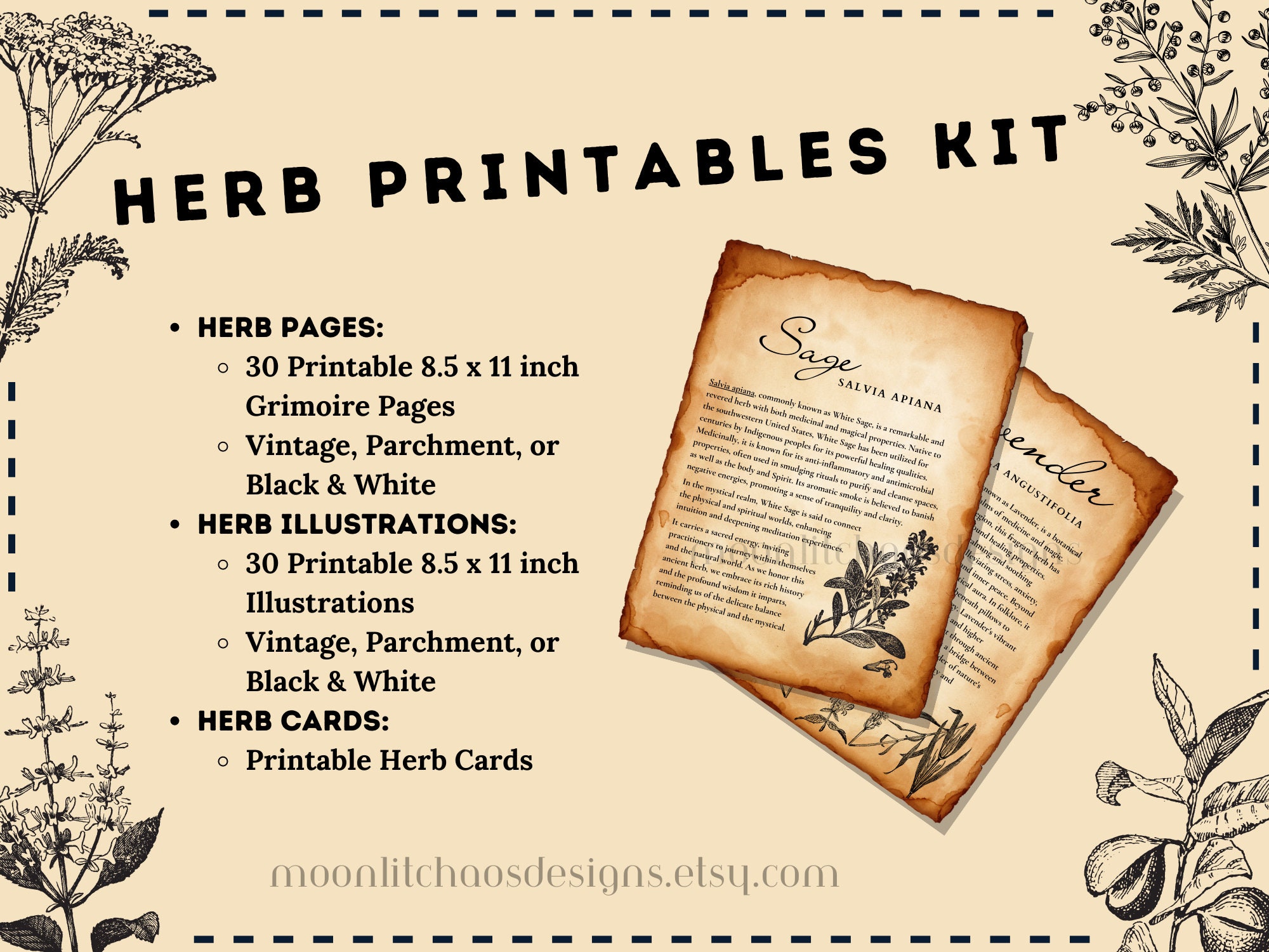 Herb Printables Kit 30 Informative Herbal Grimoire Pages, 30 Herbal ...