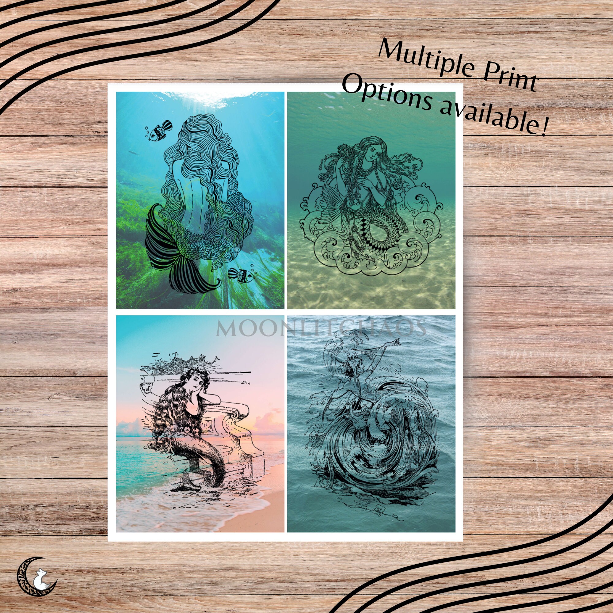 Nautical Mermaid Digital Prints Set of 8 Instant Download Beach House ...