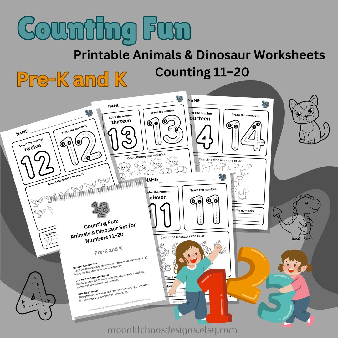 Printable Counting and Writing Numbers 11-20 Worksheets | Animal ...