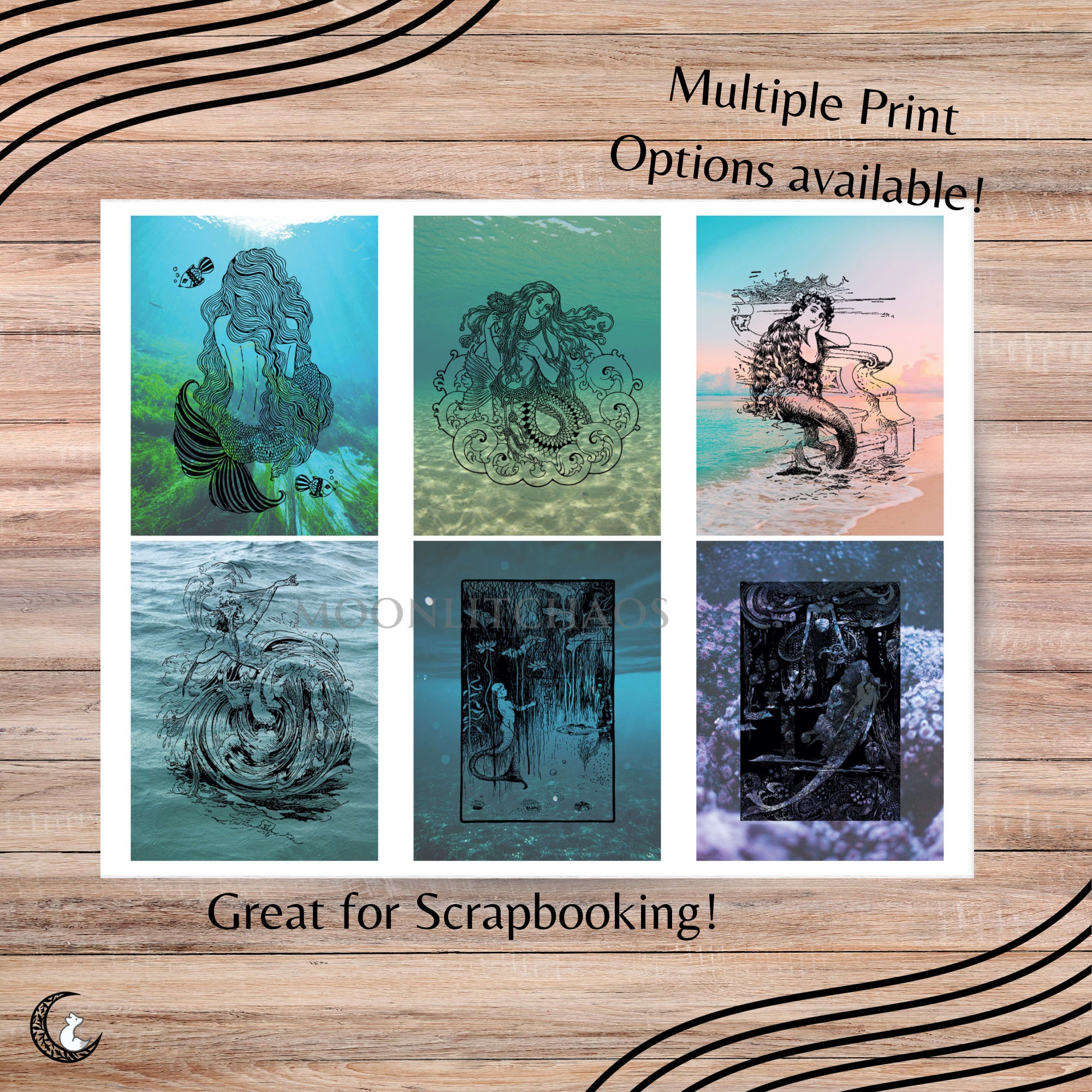 Nautical Mermaid Digital Prints Set of 8 Instant Download Beach House ...