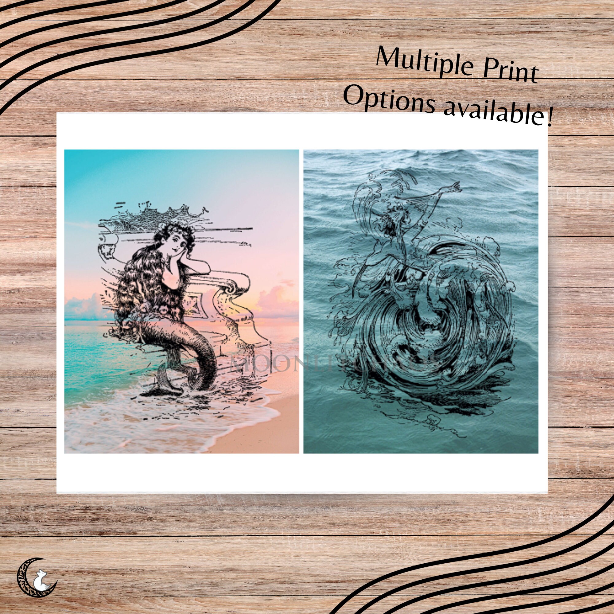 Nautical Mermaid Digital Prints Set of 8 Instant Download Beach House ...