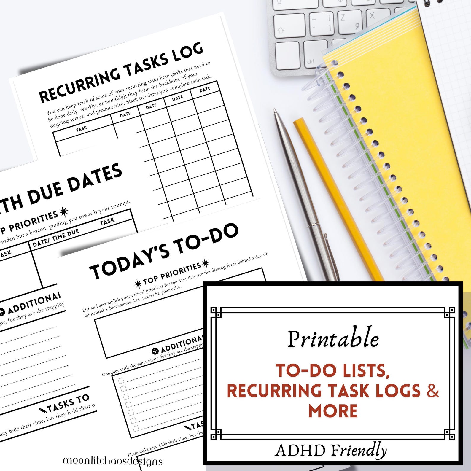 Adhd-friendly Task To-do List Set: Printable Productivity Organizer ...