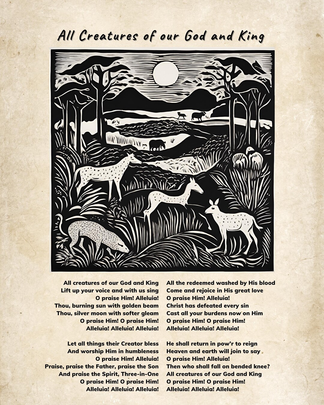 Hymn Art Print: All Creatures of Our God and King (digital Download) - Etsy