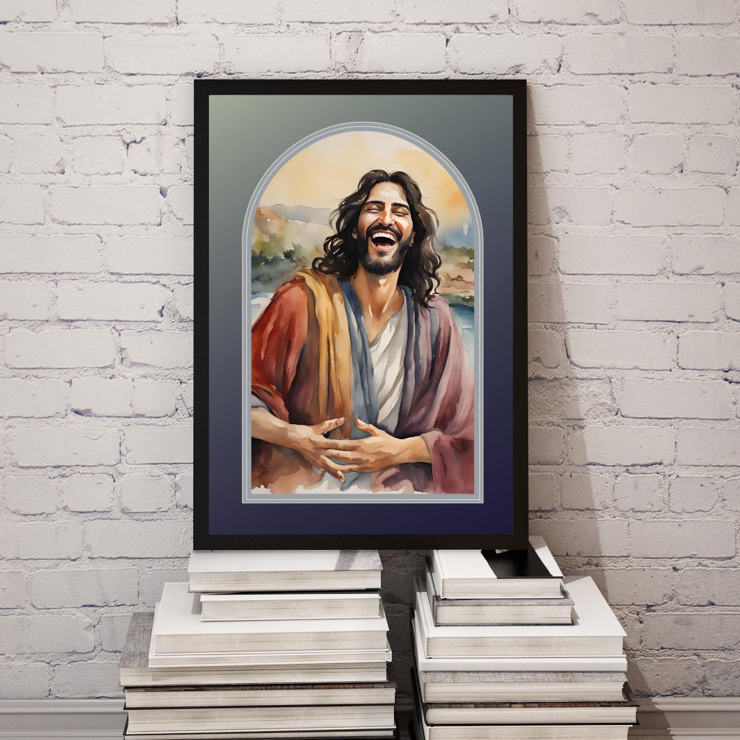 Joyful Jesus Laughing Wall Art Watercolor Style | Inspirational ...