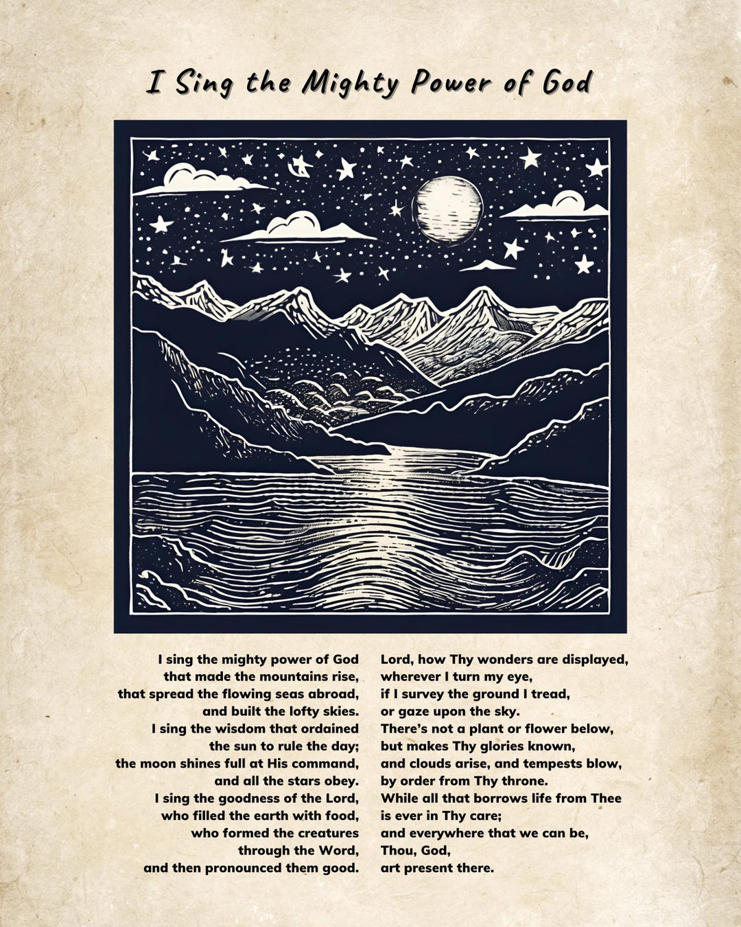 I Sing the Mighty Power of God | Classic Hymn Wall Print | Digital Art ...