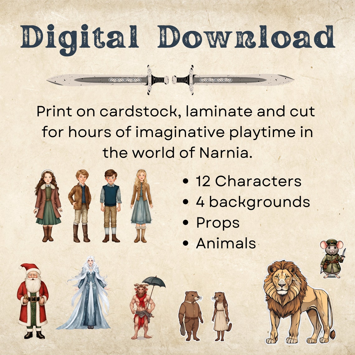 Narnia Paper Doll Playset: Aslan, Pevensies, Backdrops (digital ...