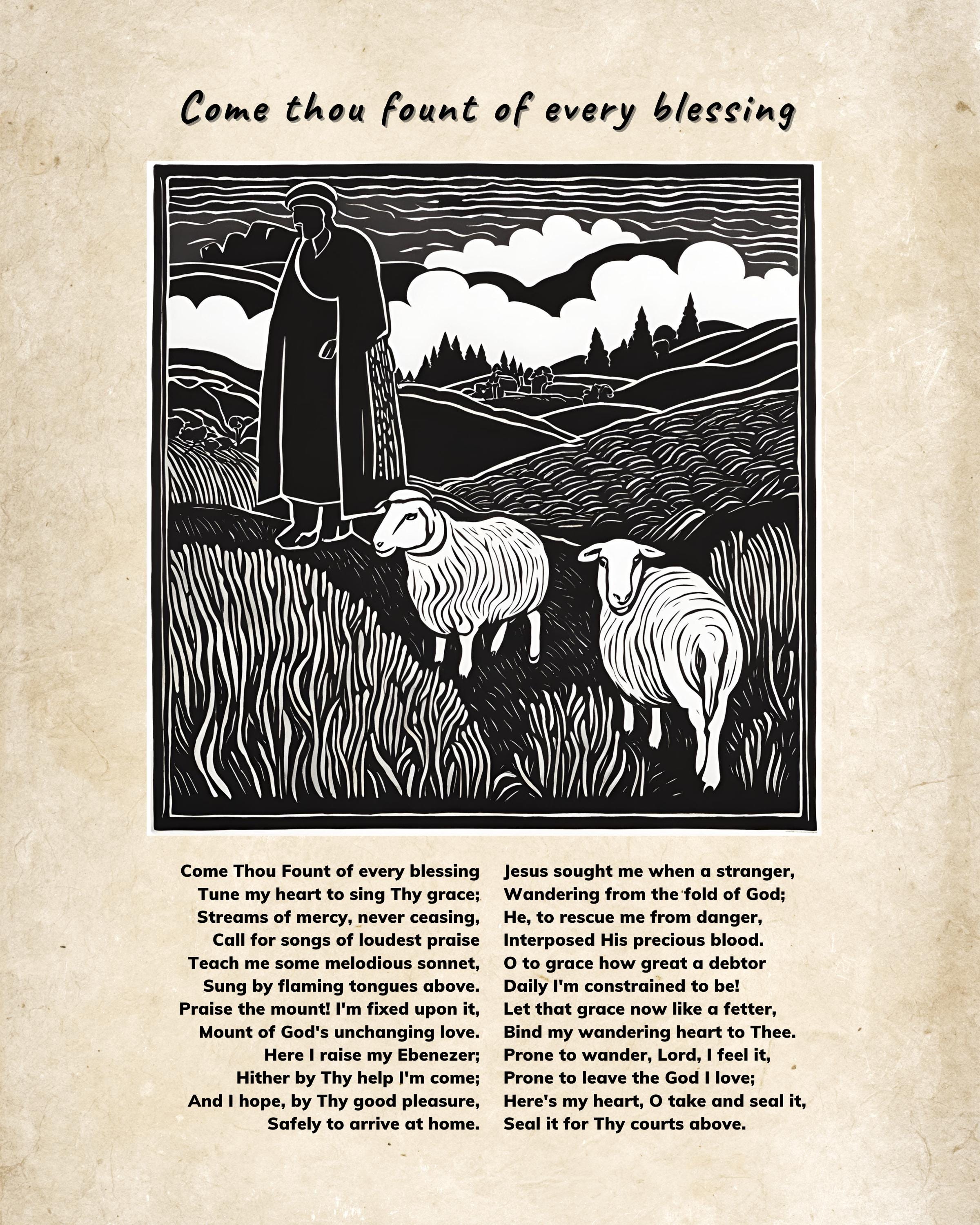 Come Thou Fount of Every Blessing | Classic Hymn Wall Print | Digital ...