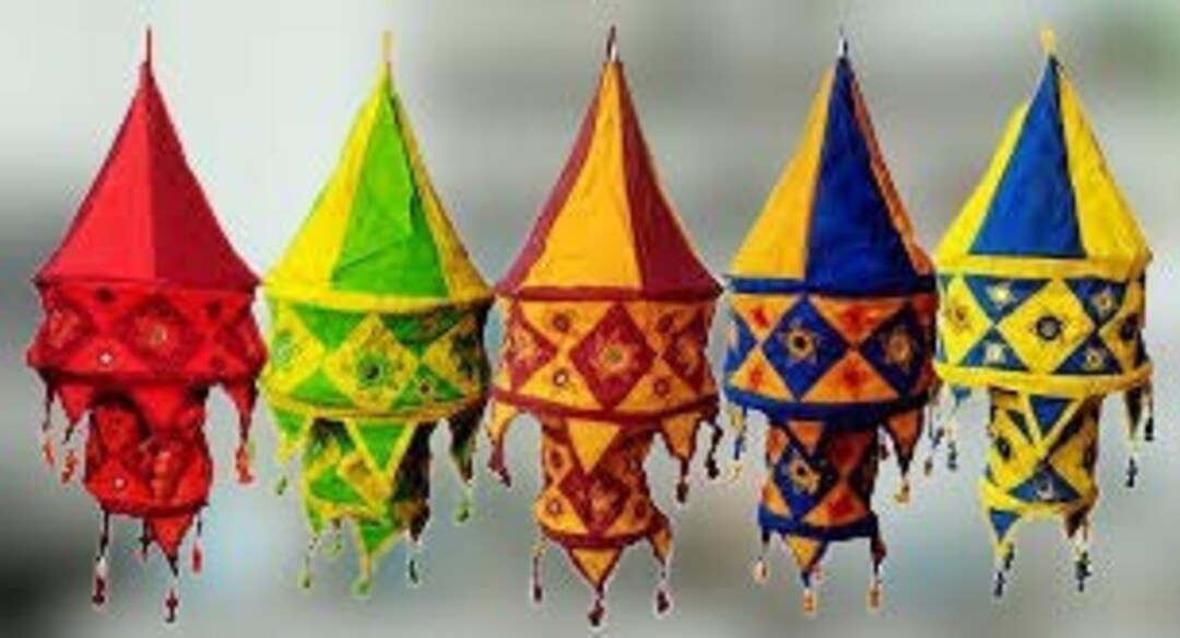 Indian Traditional Lamp Shade Cotton Lanterns Lamp Pendant Light Decor ...
