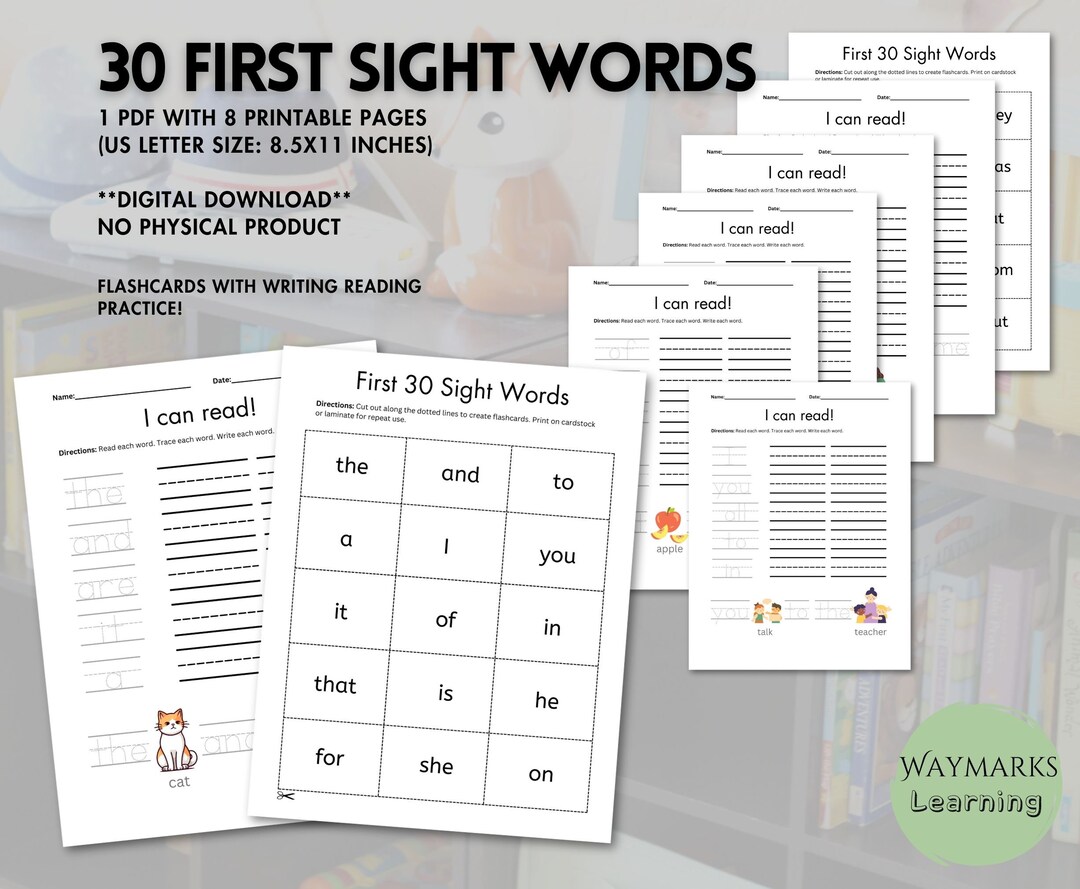 30 First Sight Words Bundle (kindergarten to First Grade) Printable ...