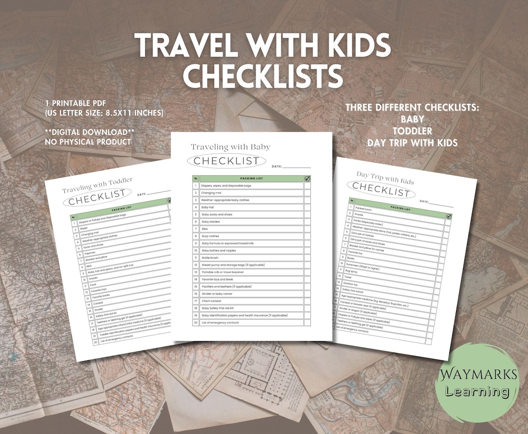 Printable Family Travel Packing Checklists - Set of 4 (baby, Toddler ...
