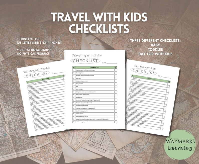 Printable Family Travel Packing Checklists - Set of 4 (baby, Toddler ...