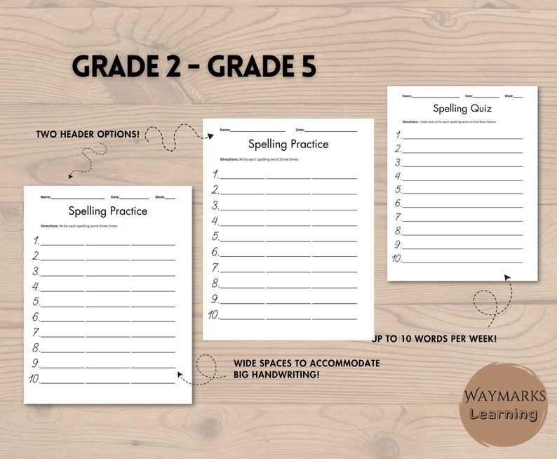 Spelling Practice, Review, and Quiz Bundle (kindergarten to Second ...