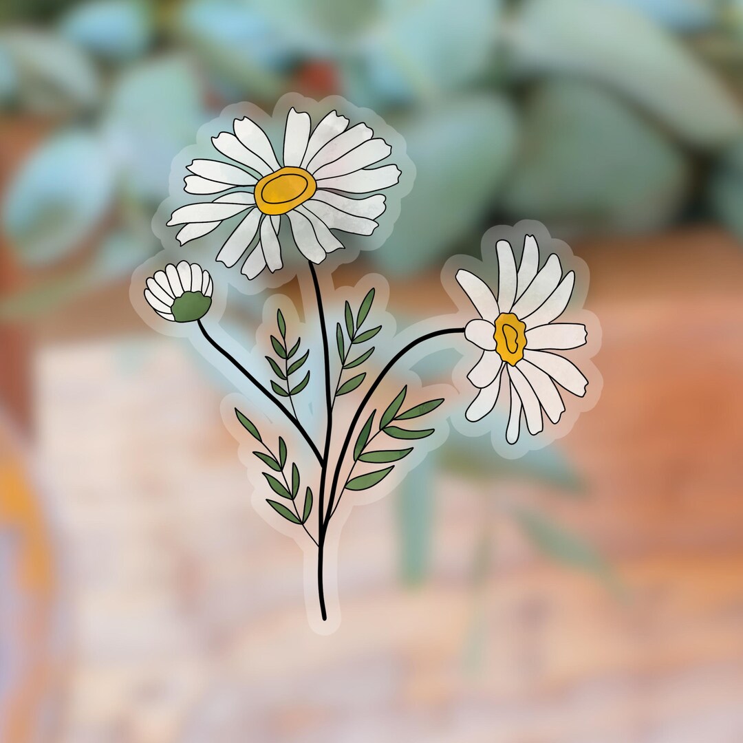 Transparent Daisy Flower Sticker | Clear Flower Sticker | Waterproof ...