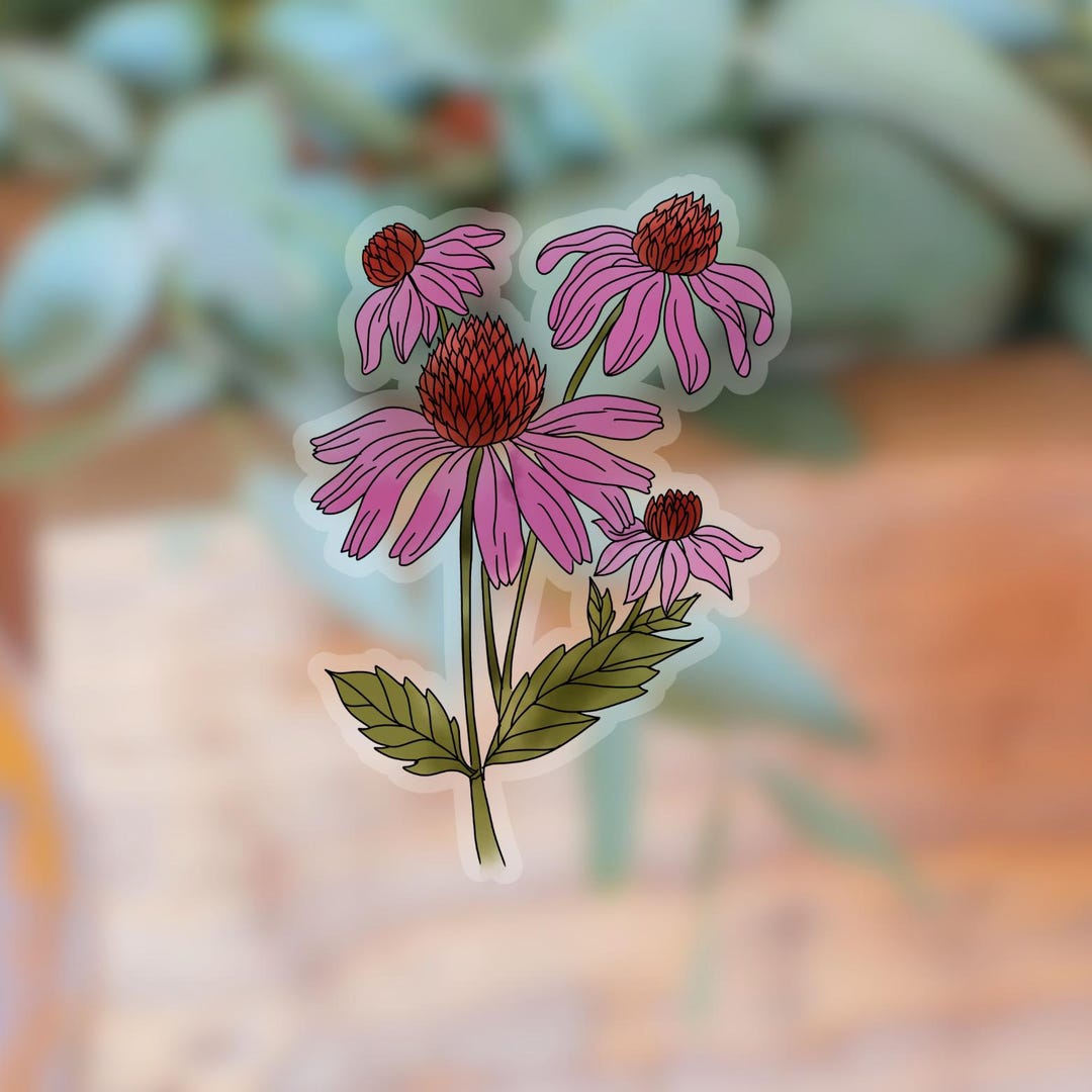 Transparent Purple Coneflower Sticker | Clear Flower Sticker ...