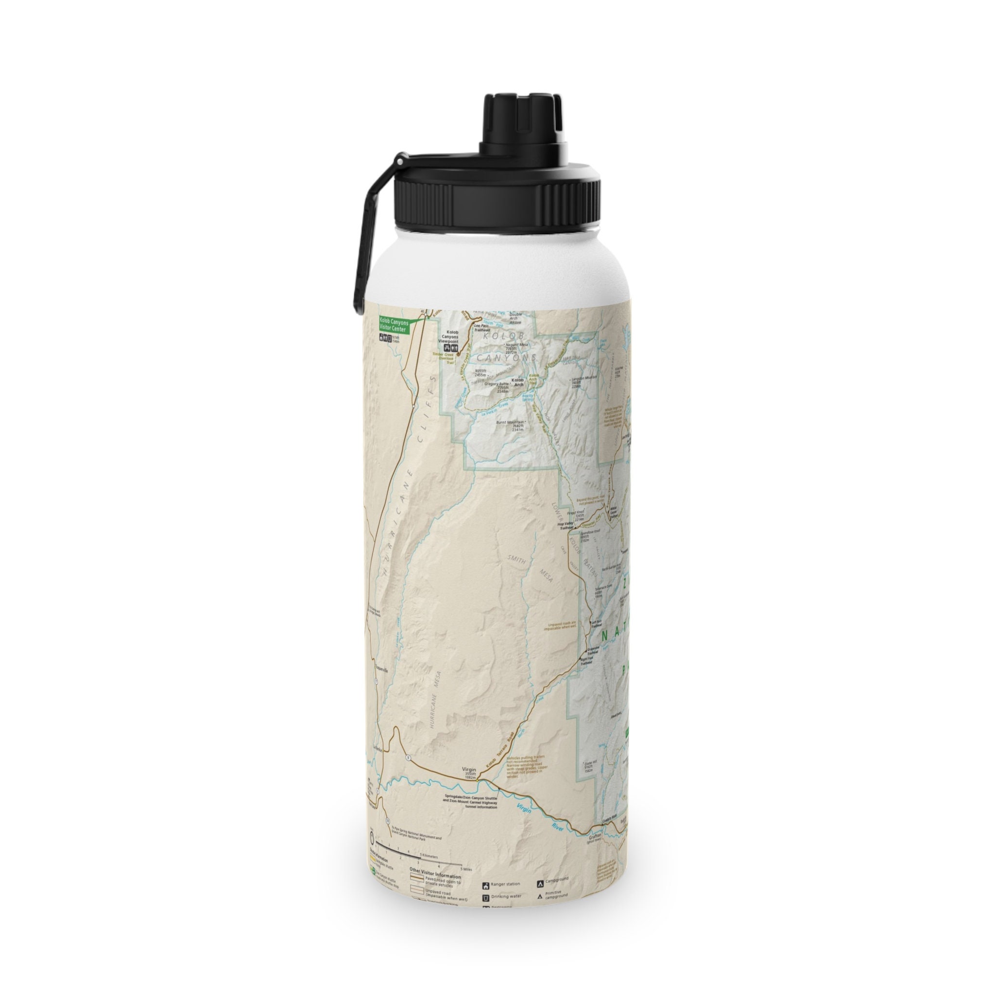 Zion National Park Map Stainless Steel Water Bottle Sports Lid sold by ...