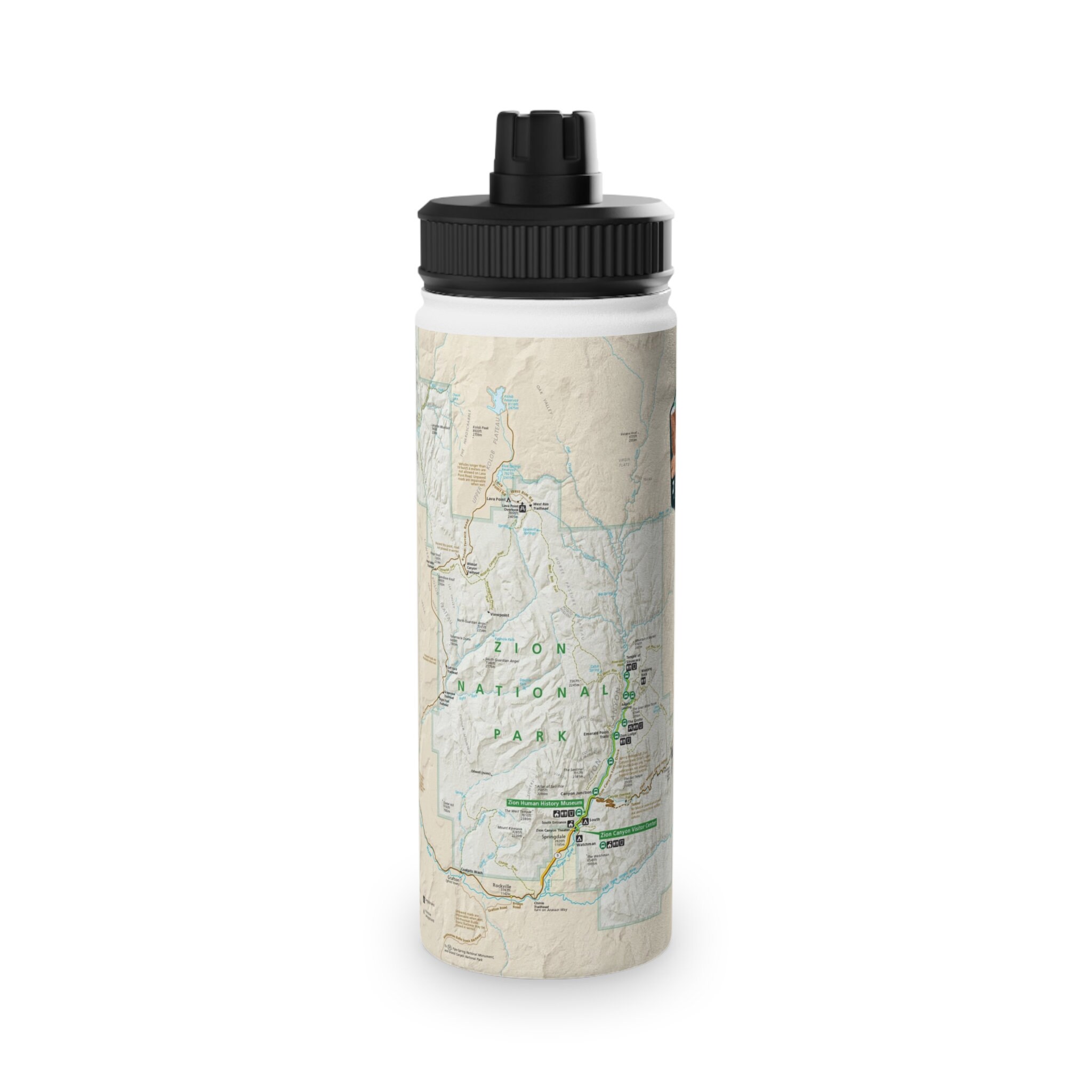 Zion National Park Map Stainless Steel Water Bottle Sports Lid sold by ...