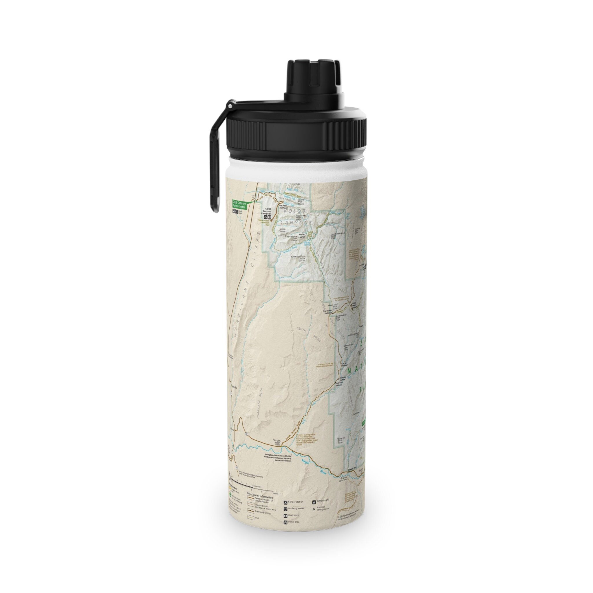 Zion National Park Map Stainless Steel Water Bottle Sports Lid sold by ...