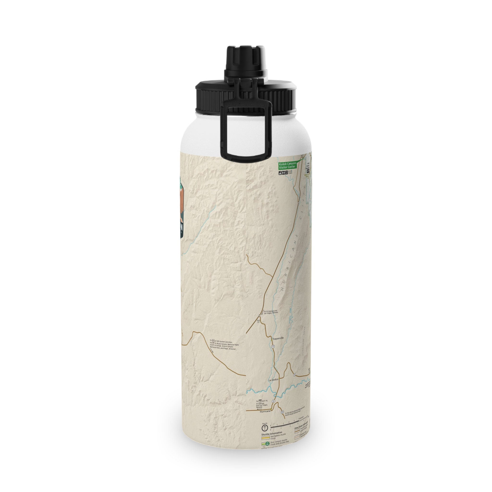 Zion National Park Map Stainless Steel Water Bottle Sports Lid sold by ...