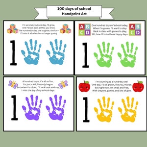100 Days of School Handprint Art, Printable Handprint Craft Art Poem ...
