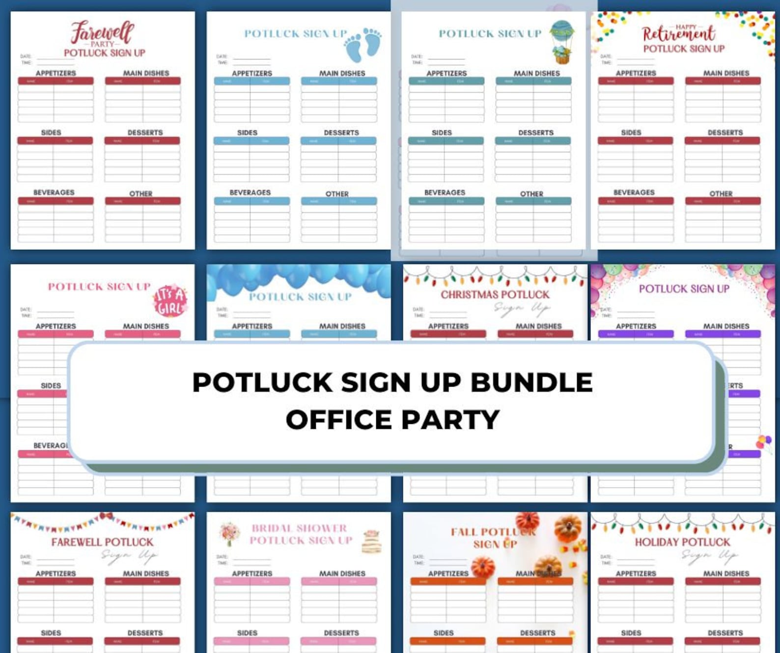 Office Party Potluck Sign up Sheet Bundle - Going Away, Farewell ...