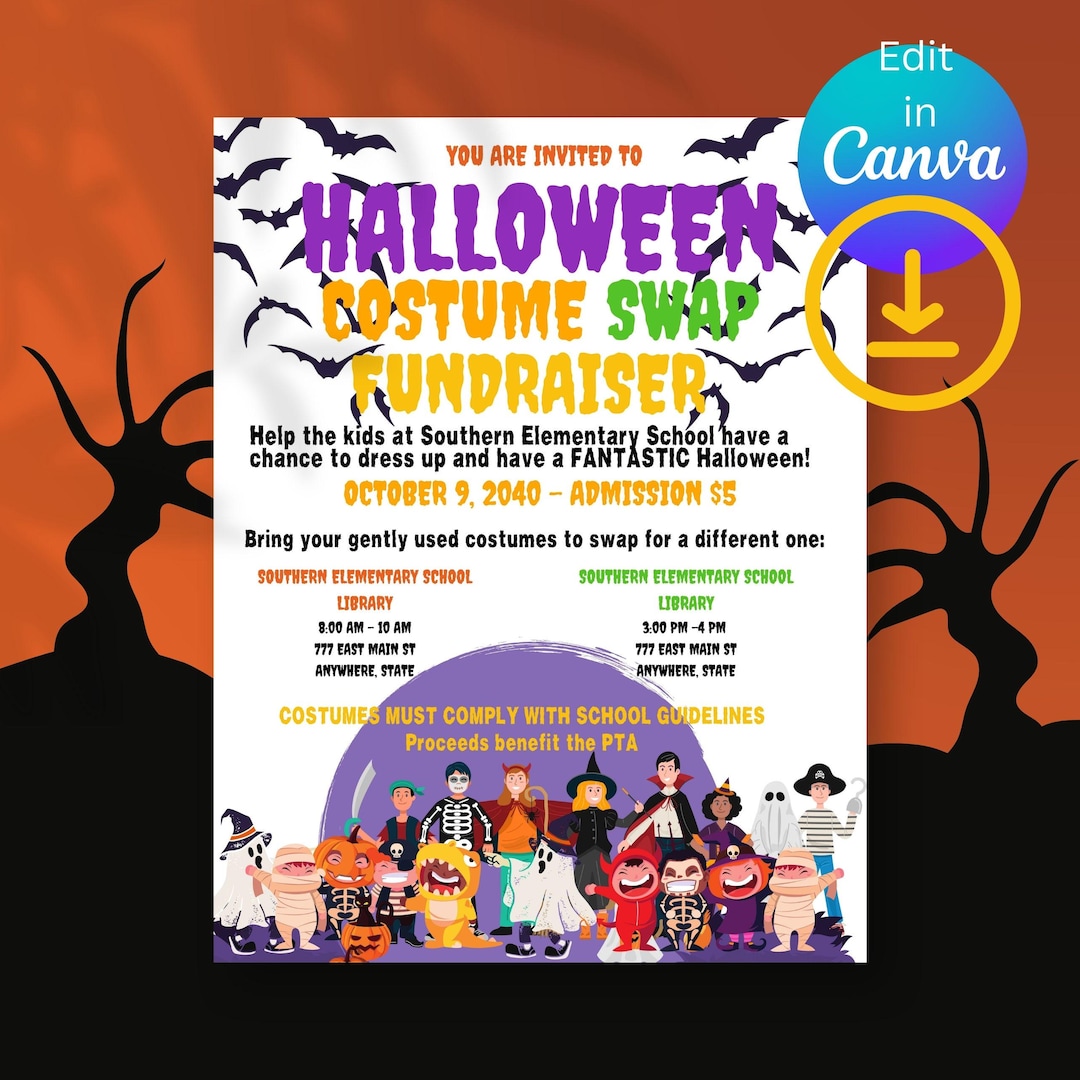 Editable Halloween Costume Swap Flyer, Kids Costume Drive, Community ...