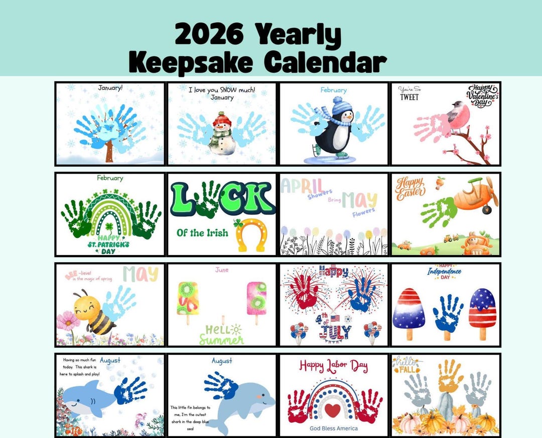 Yearly Keepsake Handprint Calendar Printable Calendar 2026, Instant ...