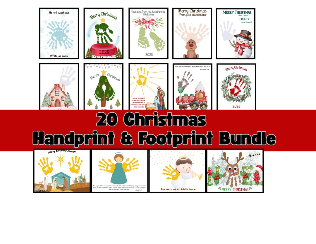 20 Christmas Handprint Craft Bundle Footprint Keepsake Christmas ...