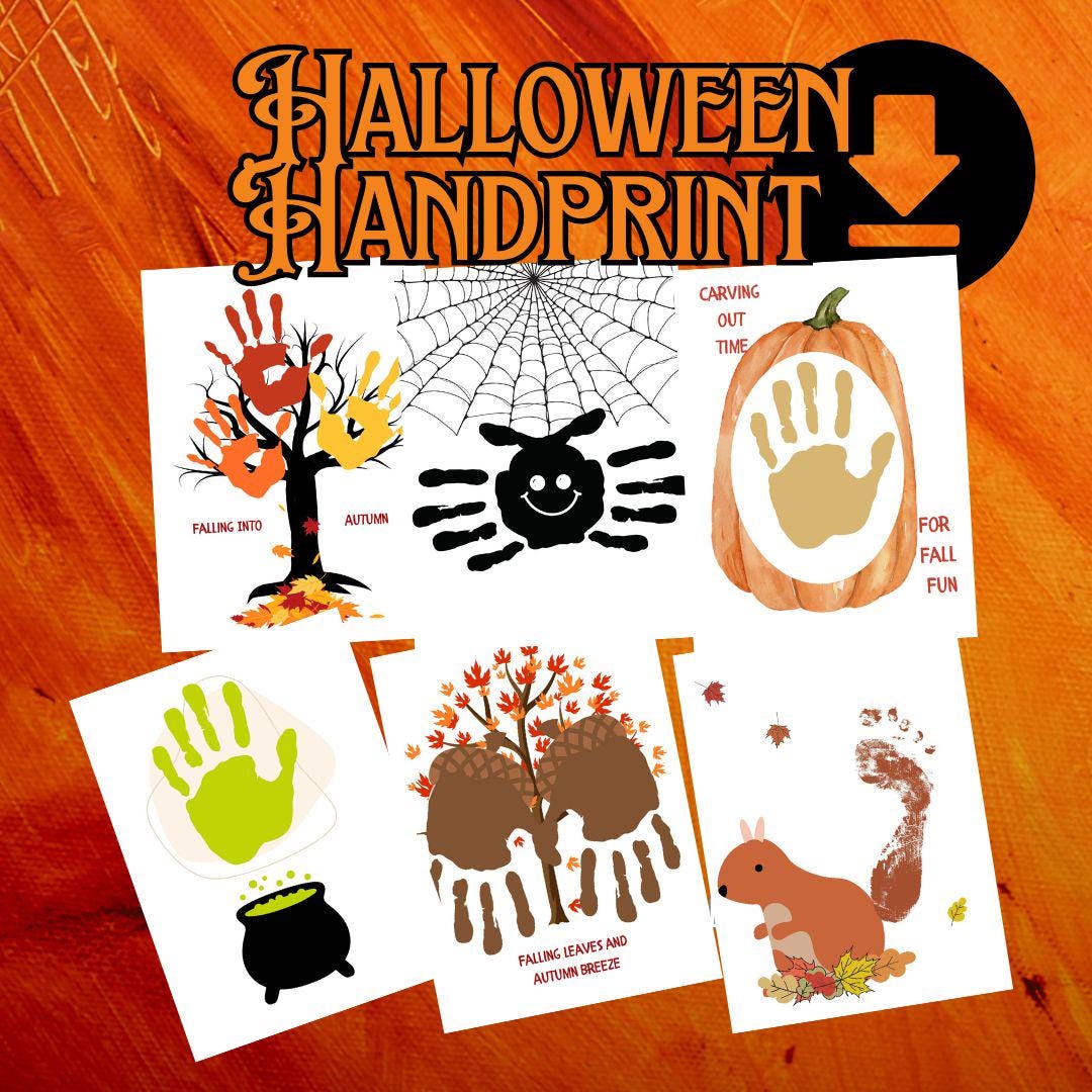Halloween Fall Handprint Art Activity Set 6 Prints Bundle Autumn ...