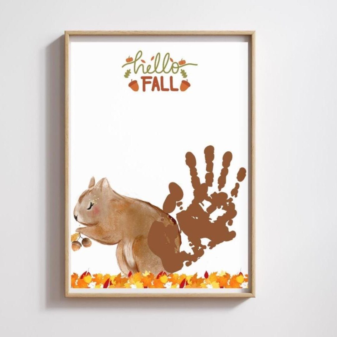 Fall Handprint Craft Featuring Baby Squirrel in Leaves With Acorn, Kids ...