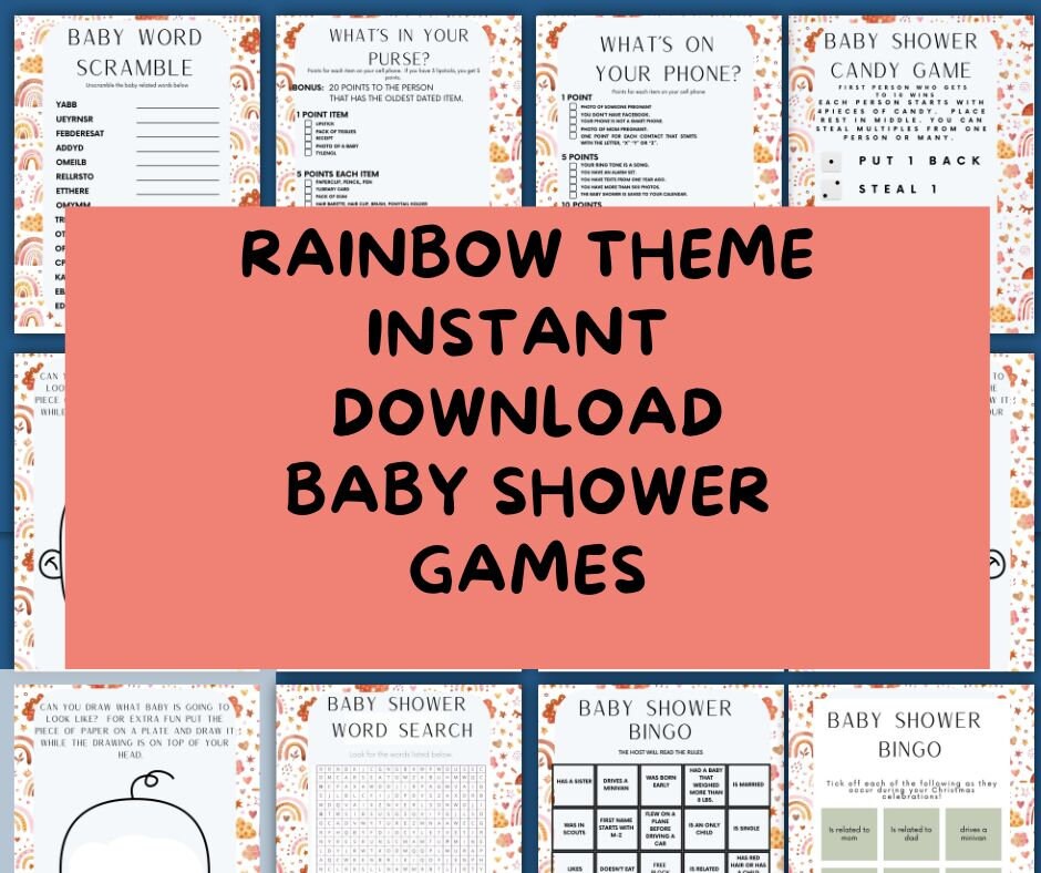Rainbow Theme Baby Shower Games, Print Instant Download, Digital ...