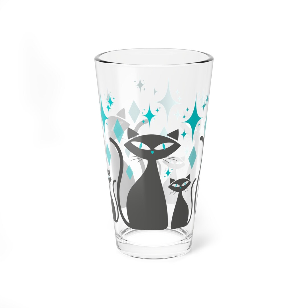 Retro Atomic Cat Drinking Glass, Inspired by MCM Mid Century Modern ...